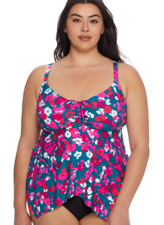 Birdsong MIDNIGHT POPPY Plus Size Sharkbite Underwire Tankini Swim Top ...