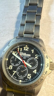 Mens SS Wilson watch Tachymetre dial w/ 3 registers for day date runs ...