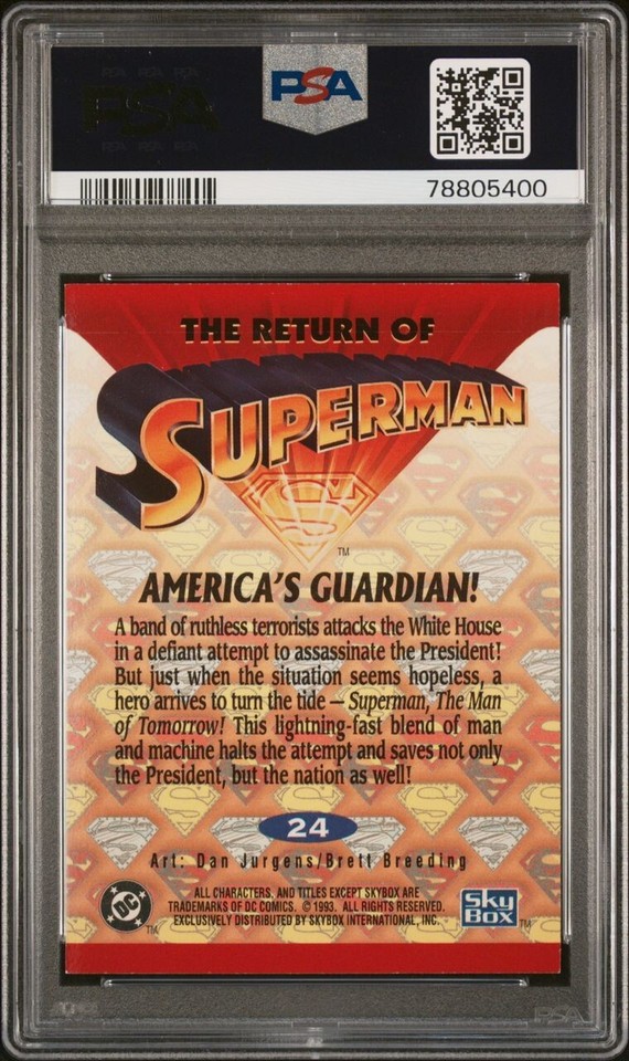 1993 Skybox The Return of Superman "America's Guardian" Card #24 PSA NM ...