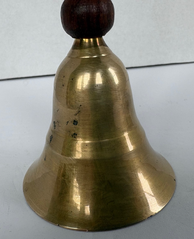 Vtg Brass Hand Bell w/Wooden Handle Made in India Teacher, Dinner ...