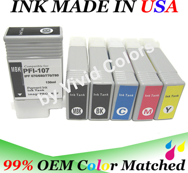 6 Pack Compatible Ink Cartridge fit pfi-107 canon ipf 670 680 685 770 ...