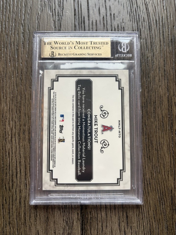 2014 MUSEUM COLLECTION MOMENTOUS LAUNDRY TAG GAME USED 1/1 MIKE TROUT ...