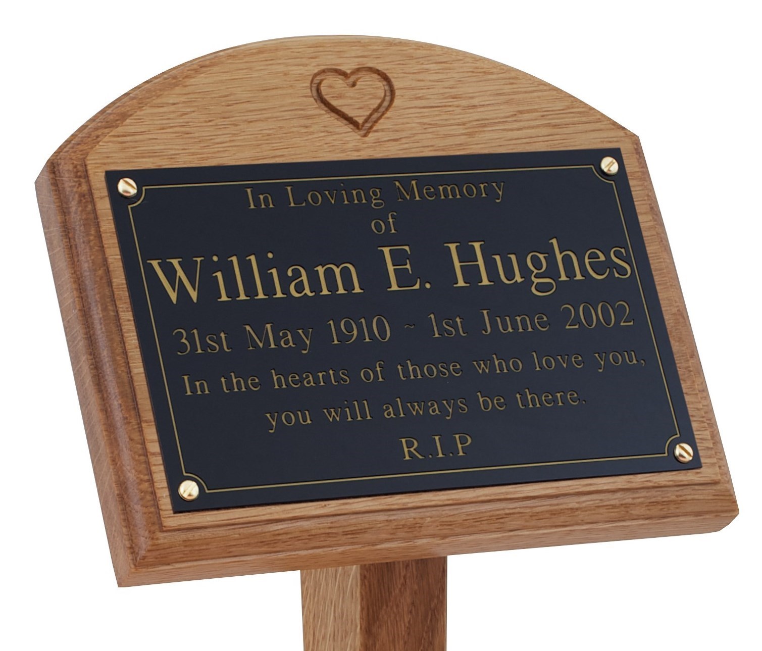 18 Inch Tall Heart Oak Wooden Grave Tree Marker Engraved Plaque ...