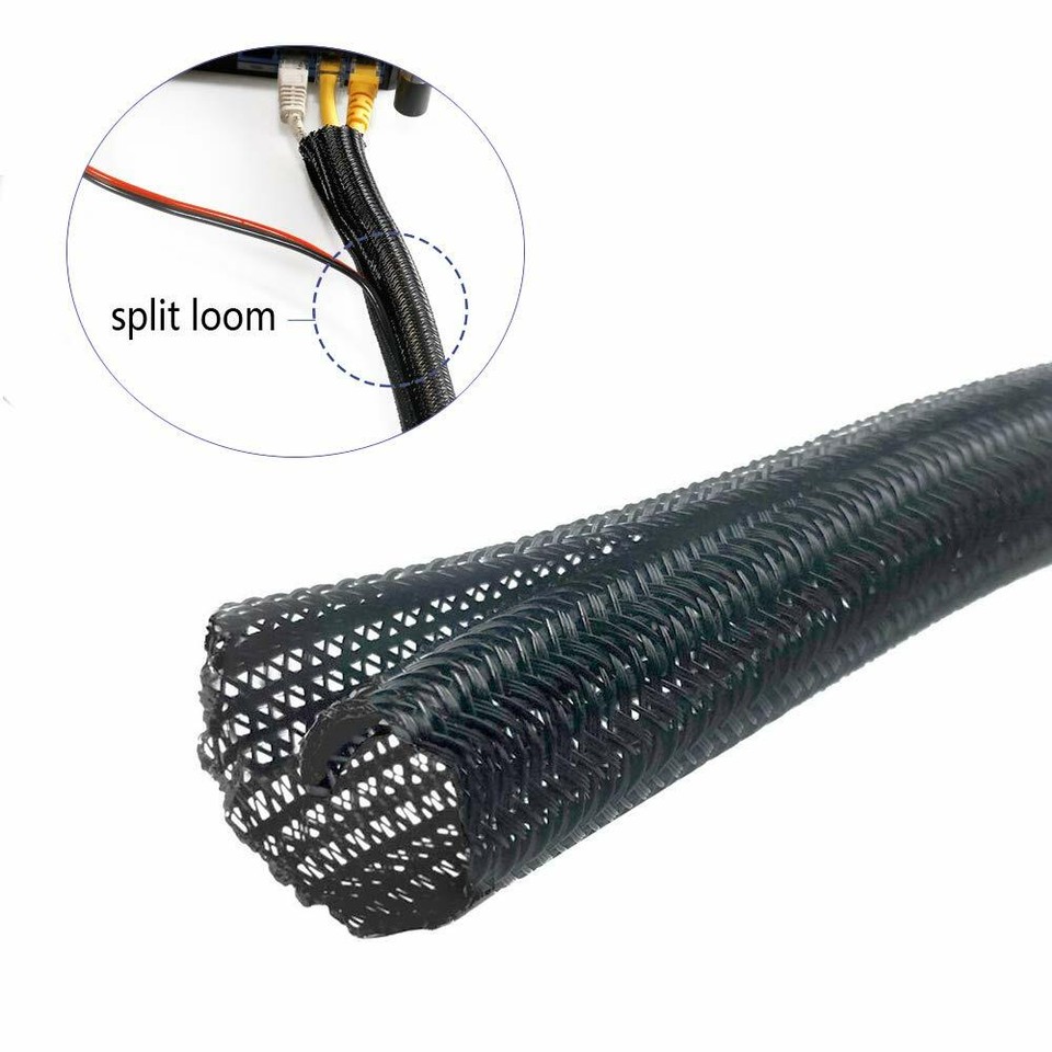 1" 50FT OHM Split Braided Cable Sleeving Wrap, Split Loom, | eBay