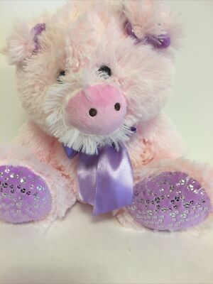 Hug Fun International Pink Pig Plush & Stuffed 10" purple Bow | eBay