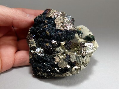 Brilliant Golden Pyritohedron Pyrite Crystal Cluster w/ Iridescent ...