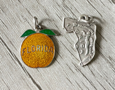 2x Vintage Enamel Florida Orange State Beach Sterling Silver 925 Charm ...