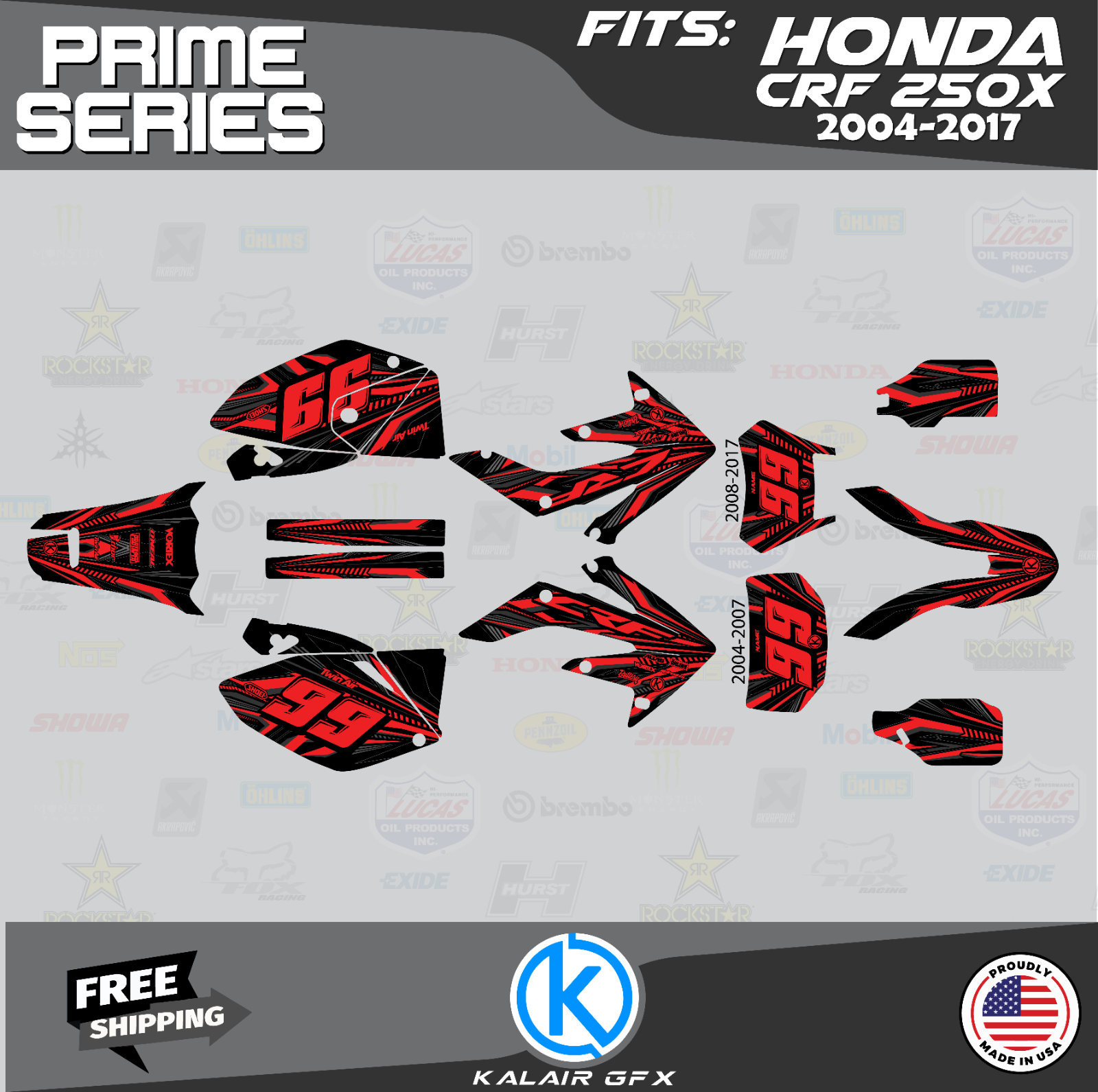 Graphics Kit for HONDA CRF250X (2004-2017) CRF 250X Prime Series - Red ...