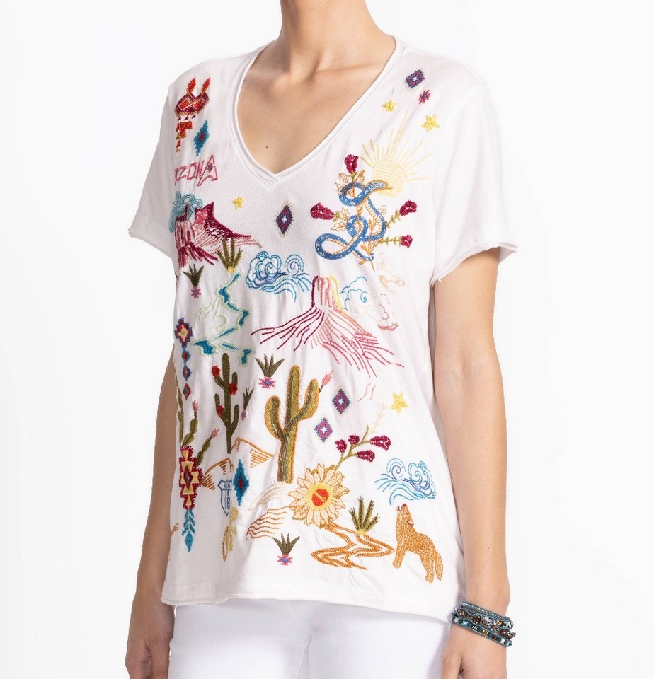 NWT JOHNNY WAS SZ XL ARIZONA EMBROIDERED COTTON EVERYDAY TEE WHITE | eBay