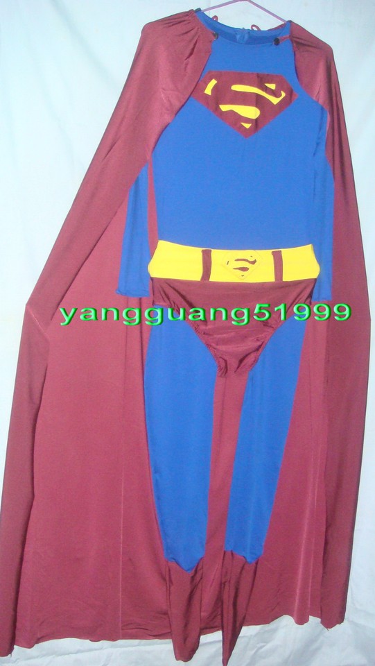 Fuchsia/Blue Spandex Superman Costumes With Long Cape Unisex Super-Man ...