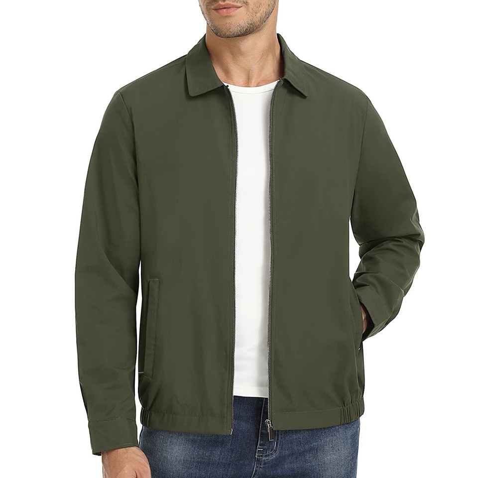 Men's Thin Spring Jacket Full-Zip Lightweight Bomber Jacket Casual ...