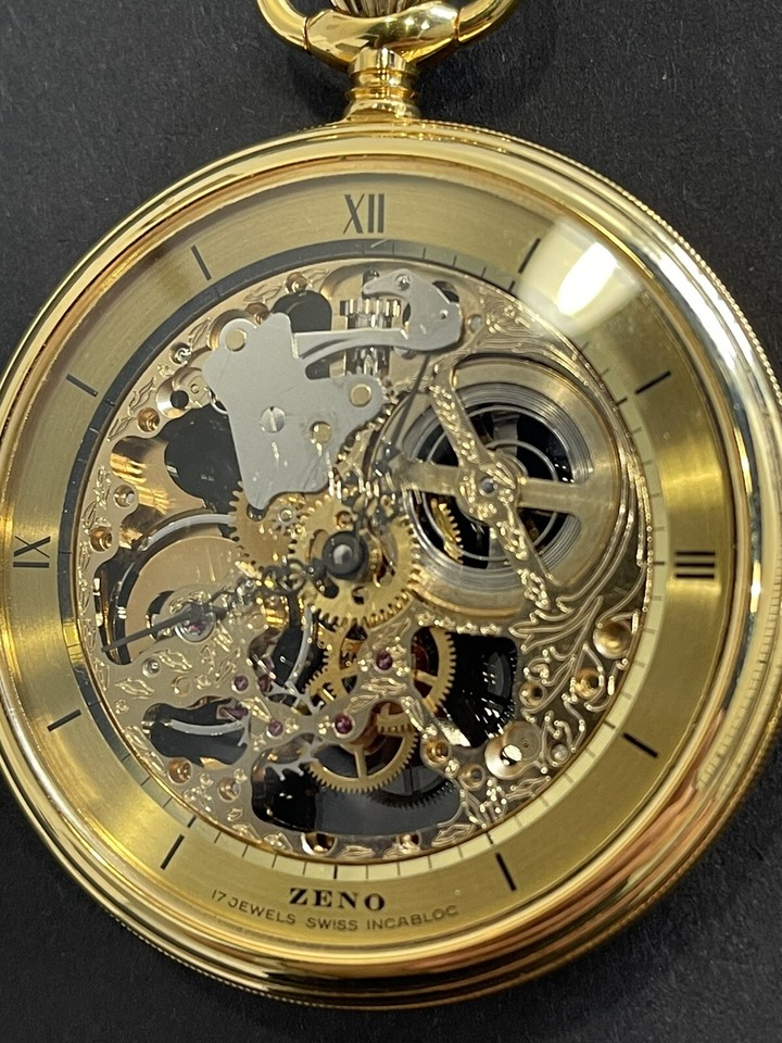 Zeno Skeleton Pocket Watch 17 Jewels Keeps Time | eBay