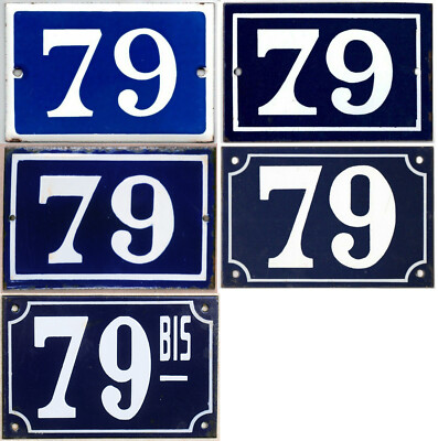 Old blue French house number 79 door gate wall fence street sign plate ...