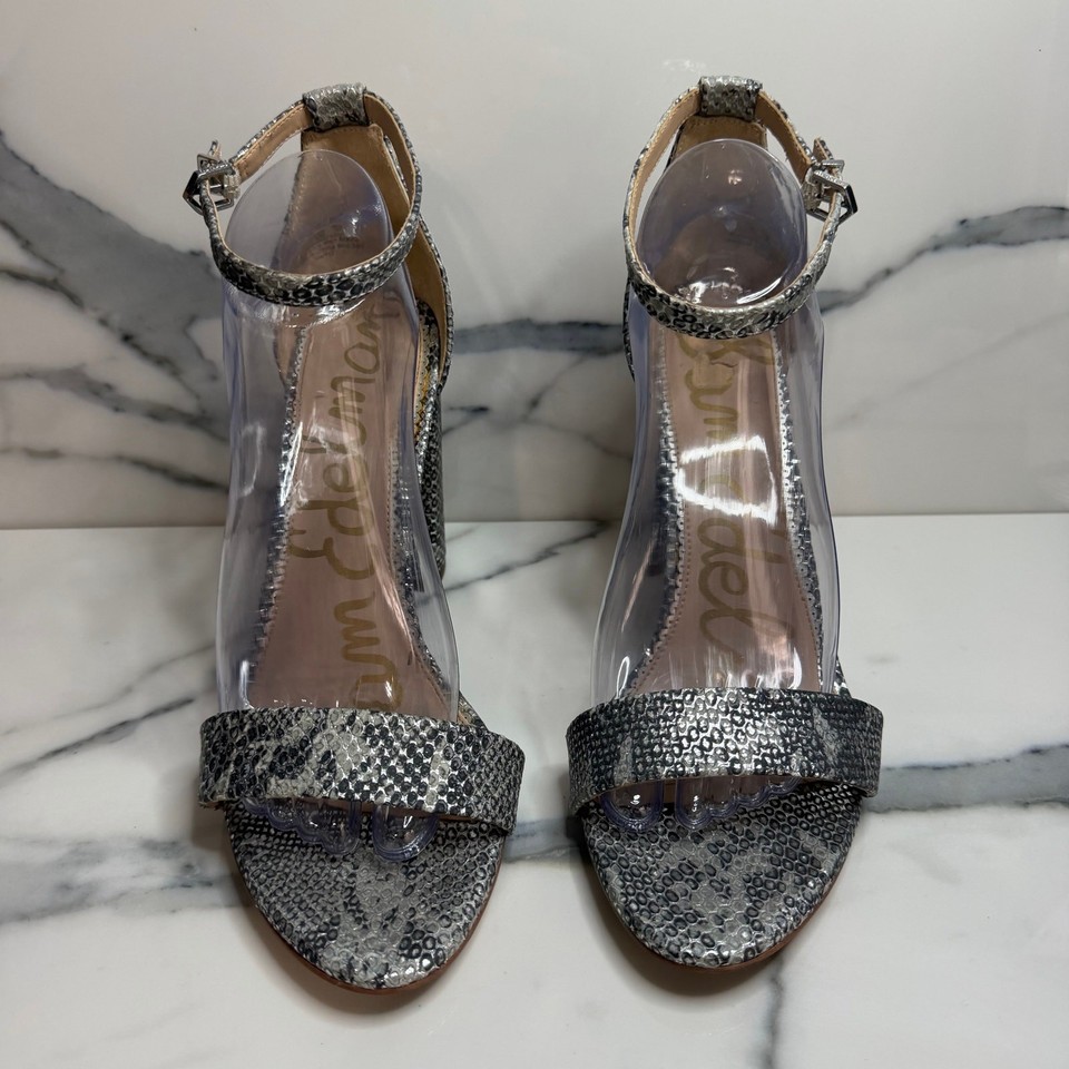 Sam Edelman Womens Silver Leather Snake Print Yaro Sandals Sz 10 Block ...