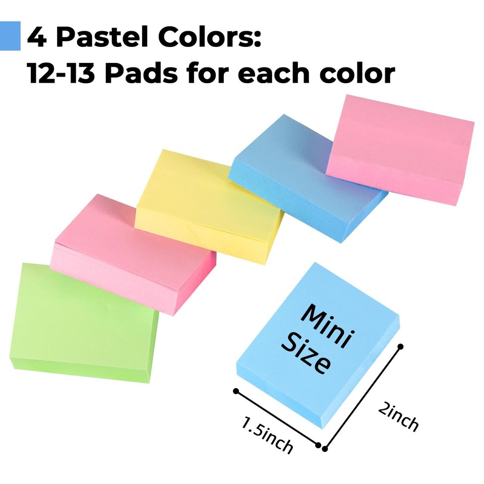 Umikk 50 Pack Sticky Notes 1.5x2 in, 5000 Sheets Small Self-Stick Note ...