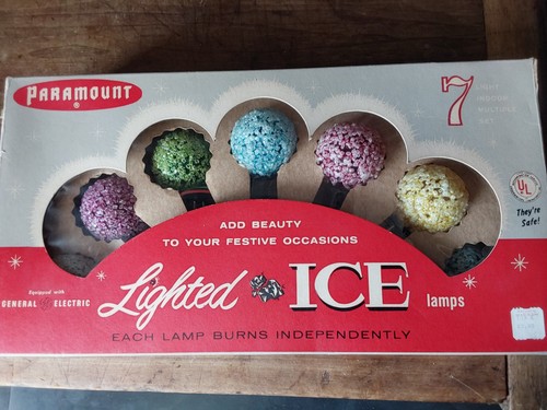 Vintage Paramount Lighted Ice Snowball Cristmas GE Lights Bulbs In Box ...