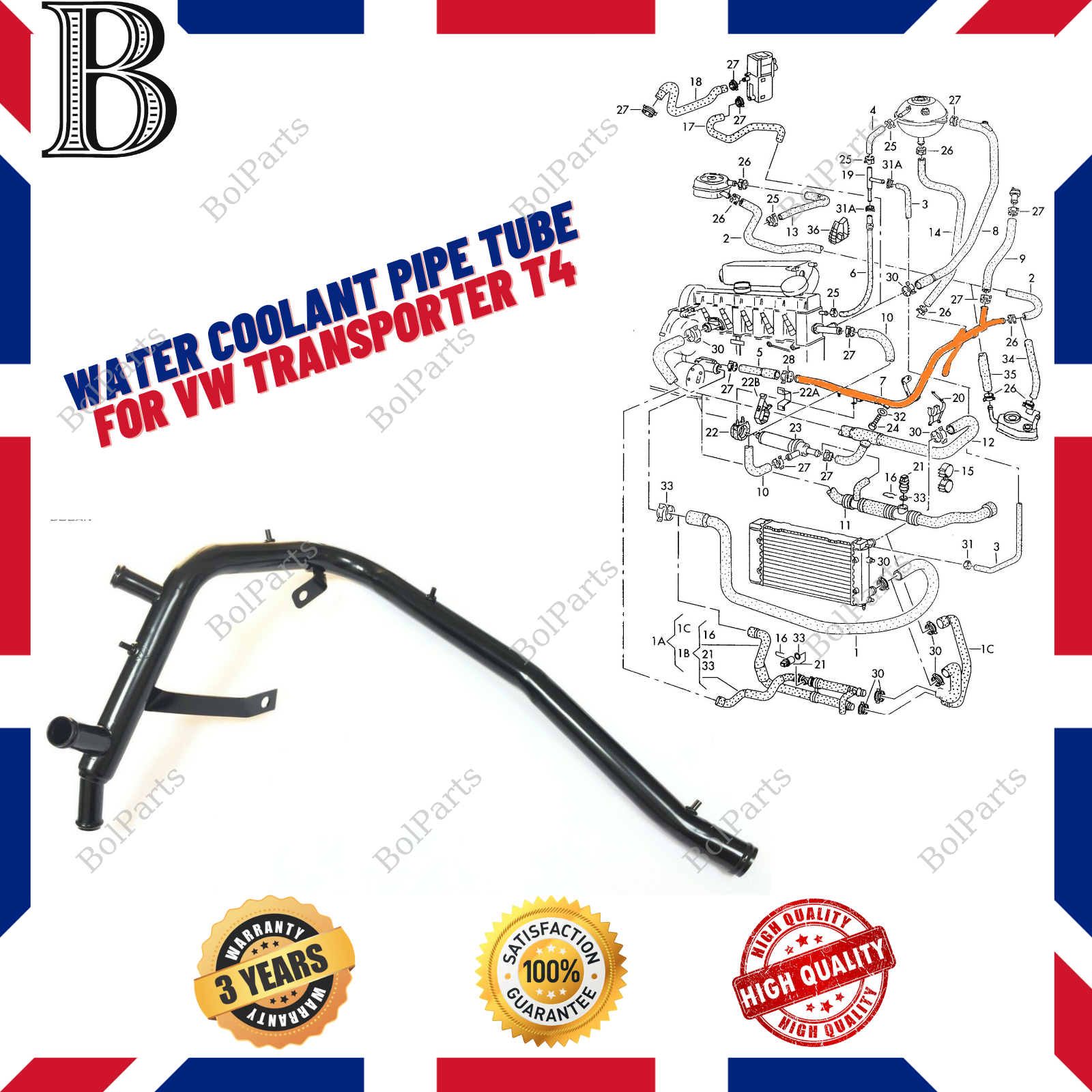 Water Coolant Metal Pipe Tube for Volkswagen Transporter T4 2.4 2.5L ...