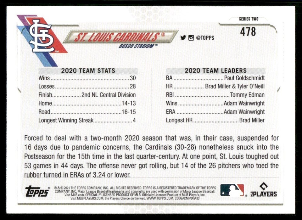 2021 Topps Team Card #478 St. Louis Cardinals Yellow | eBay