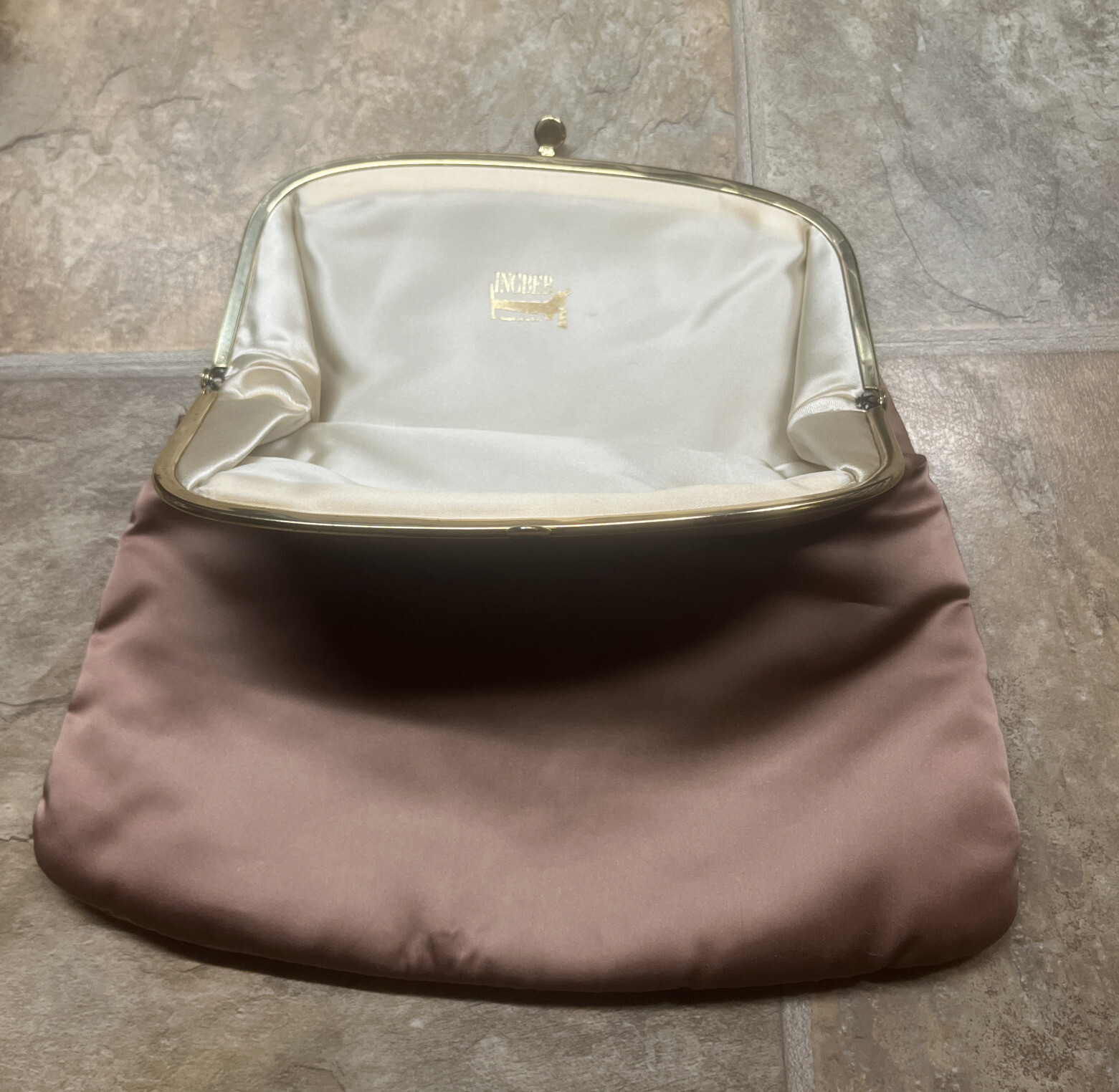 Ingber Hobo Style Kiss lock Pouch Satin Pink VINTAGE - Gem