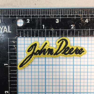 VINTAGE JOHN DEERE SCRIPT 2.5" IRON ON PATCH BLACK AND YELLOW | eBay