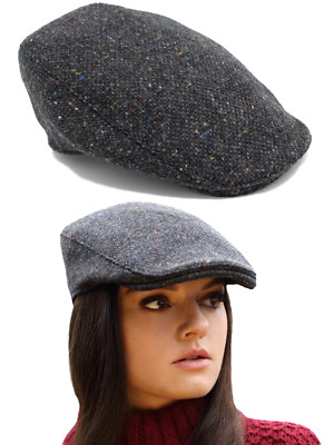 Mens Donegal Tweed Touring Cap Hat Charcoal Fleck Color 100% Wool Irish ...