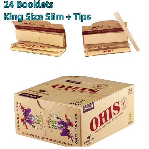 OHIS Natural King Size Slim Rolling Papers With Filter Tip Full Box 24 ...