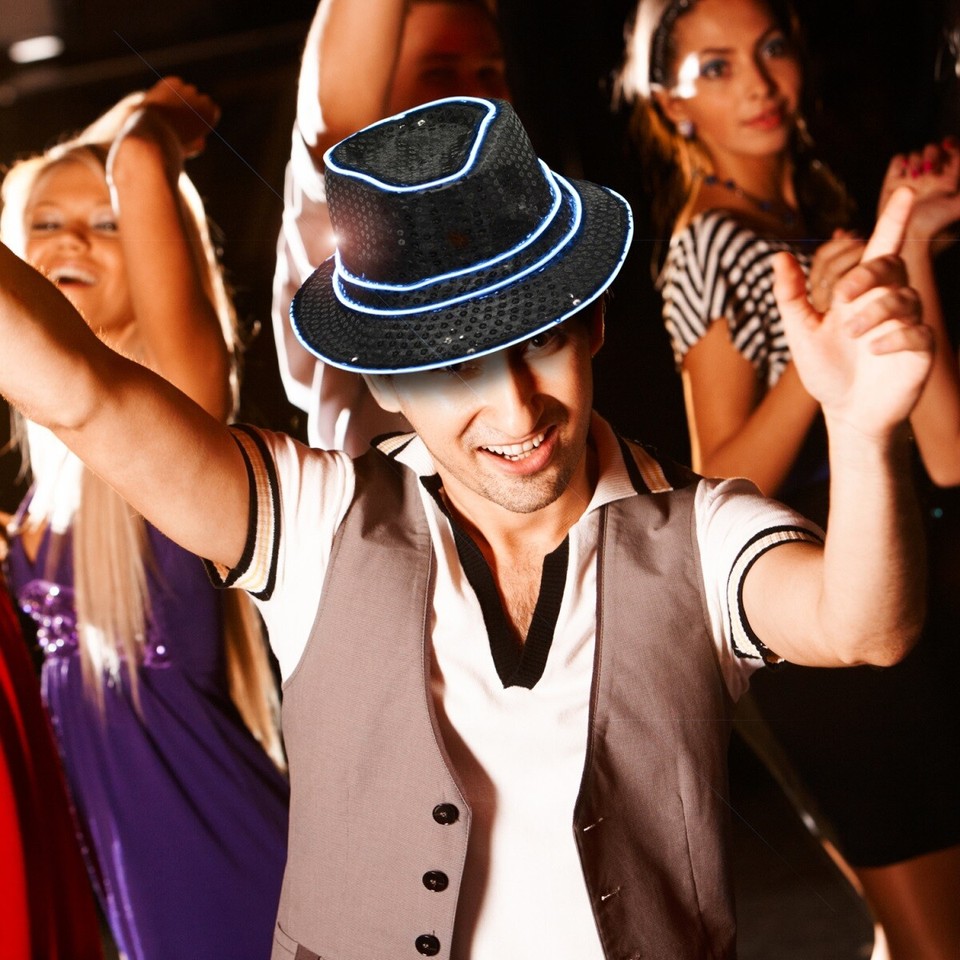 LED Lighted Up Hat Glow Fedora Hat for Club Party DJ Hat Halloween ...