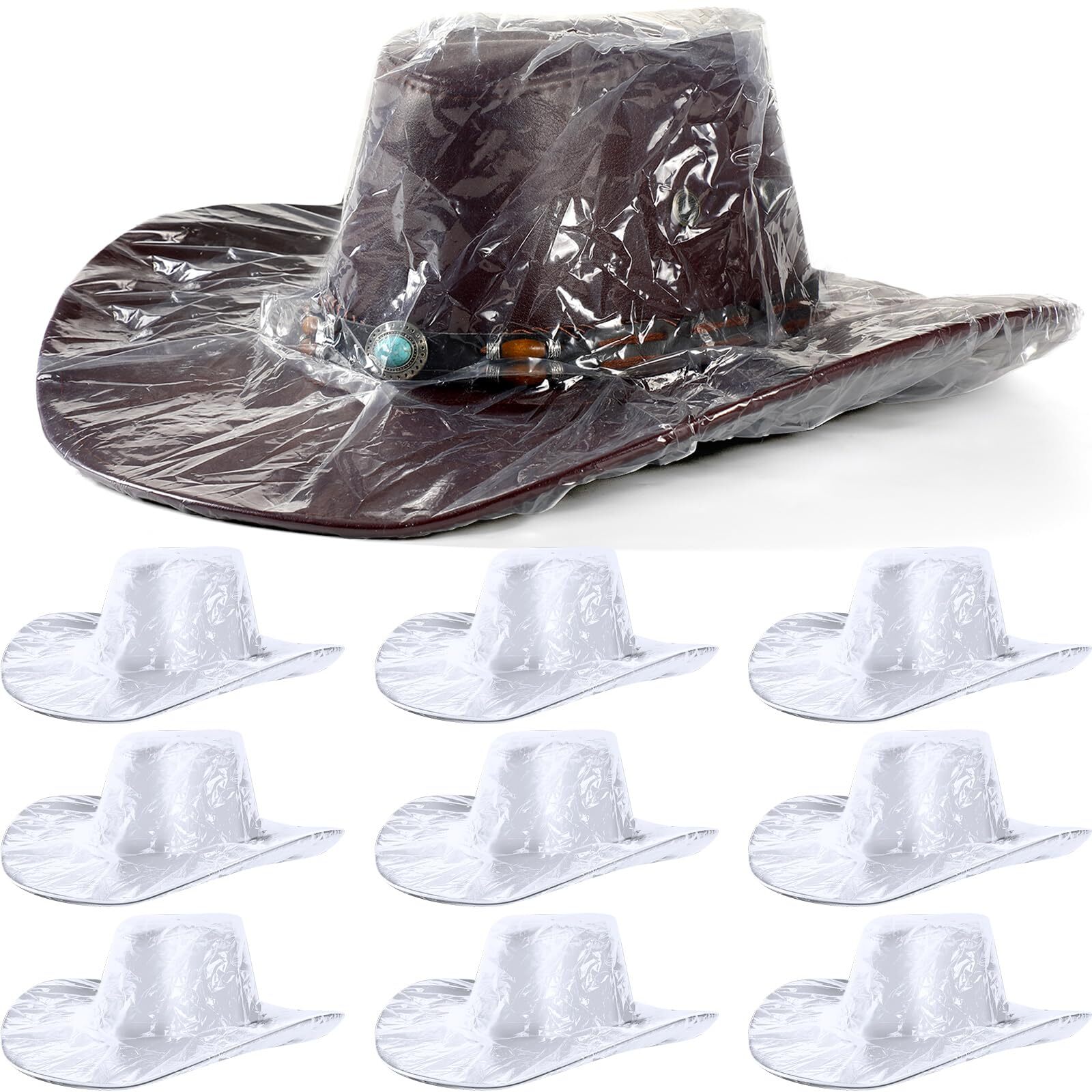10 Pack Cowboy Hat Rain Covers Plastic Waterproof Hat Protectors for ...