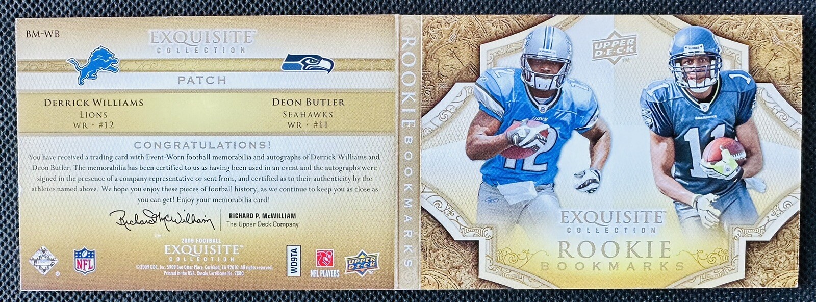 2009 EXQUISITE ROOKIE BOOKMARKS DERRICK WILLIAMS BUTLER PATCH AUTO /50 ...