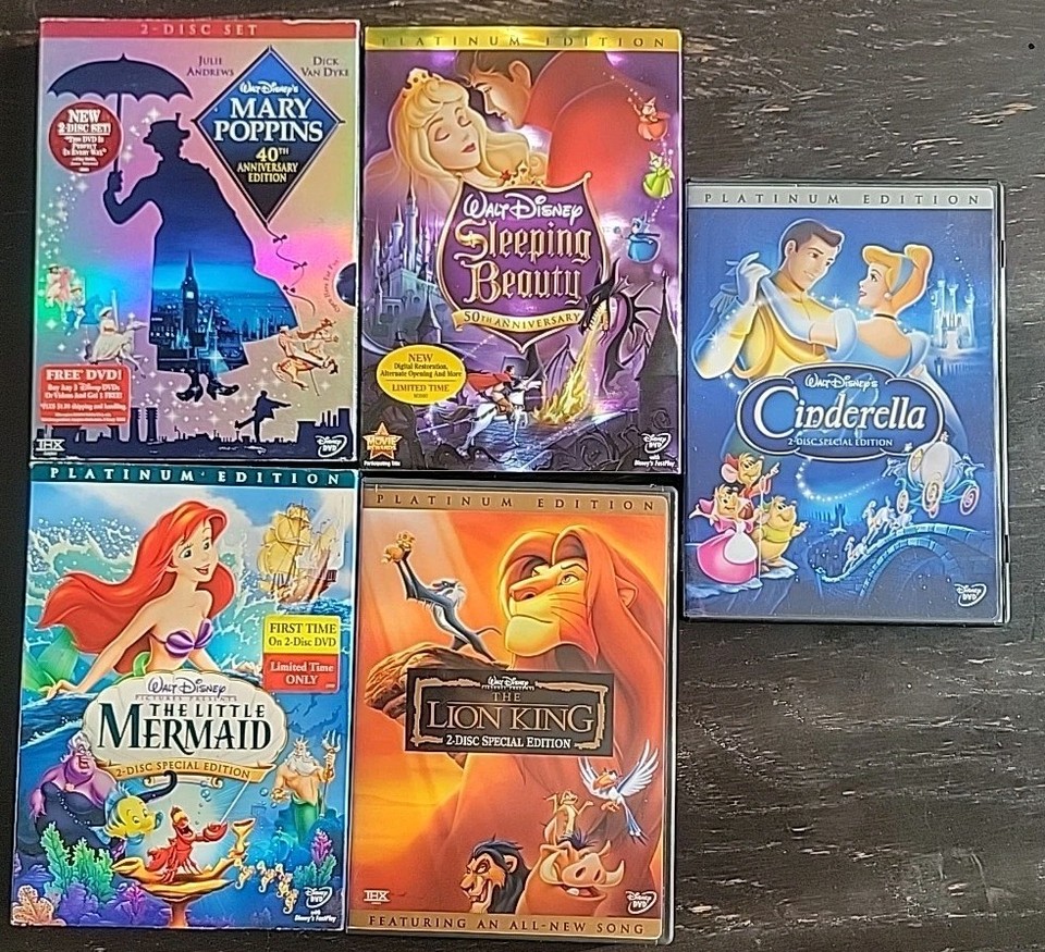 Disney DVD Lot (5): Cinderella Mary Poppins Sleeping Beauty Mermaid ...