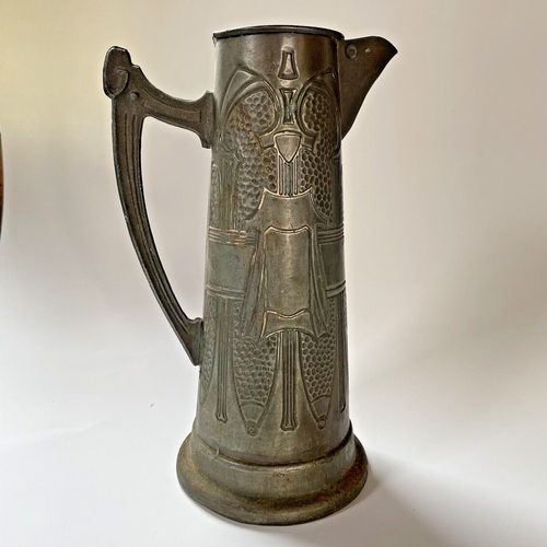 Vintage Embossed Hammered Tin Metal Water Pitcher Stamped F Pot Metal ...