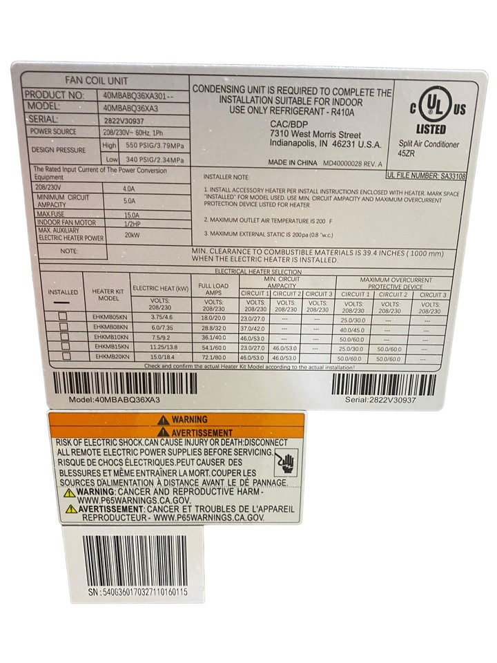 Carrier Air Handler 3 Ton 40MBABQ36XA3 | eBay