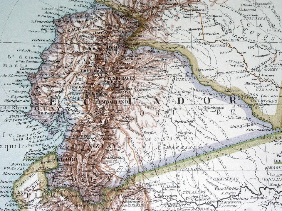 1912 ANTIQUE MAP OF PANAMA COLOMBIA VENEZUELA ECUADOR PERU BRAZIL ...