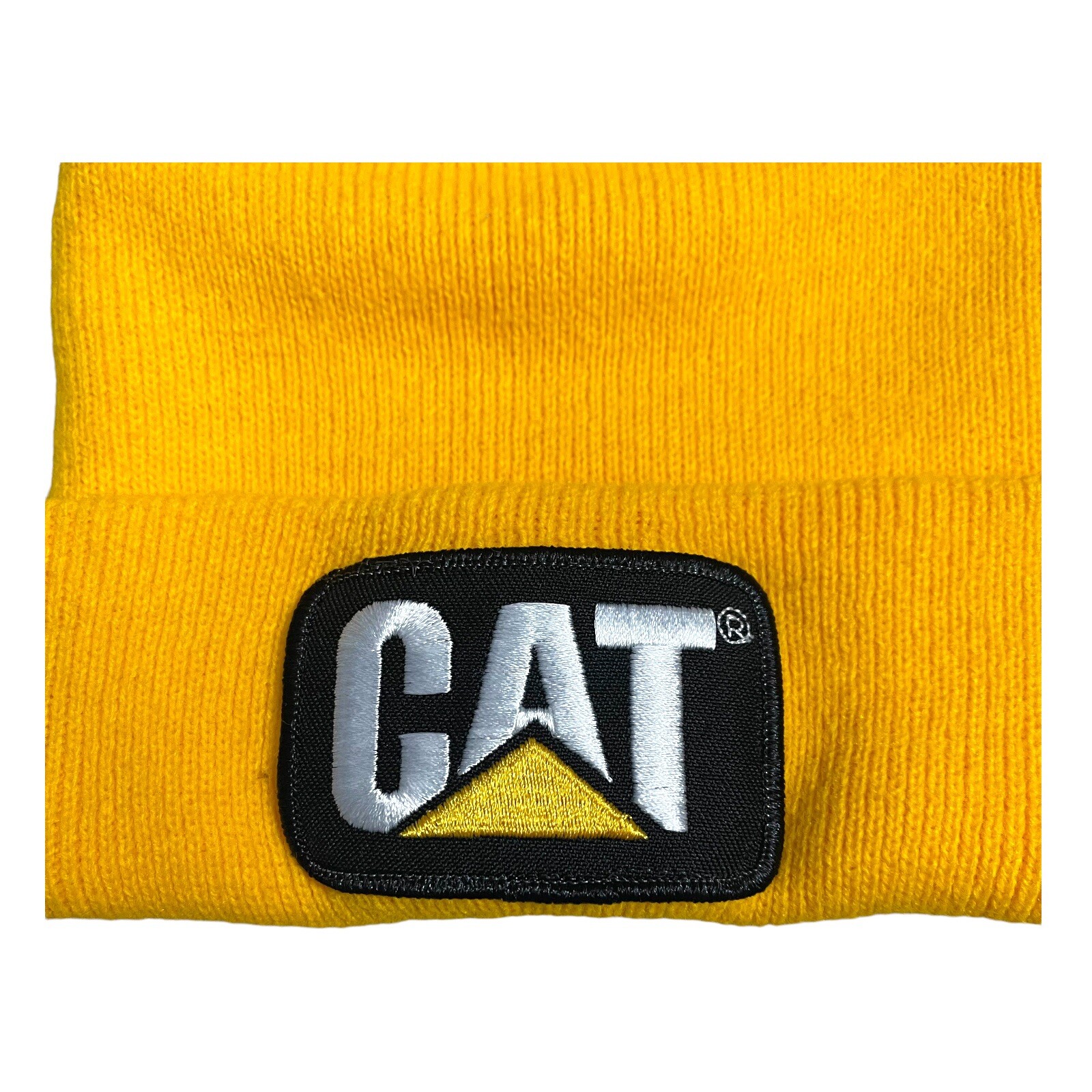 Caterpillar CAT Equipment Yellow Cuffed Beanie Cap Sewn Logo Patch Made ...