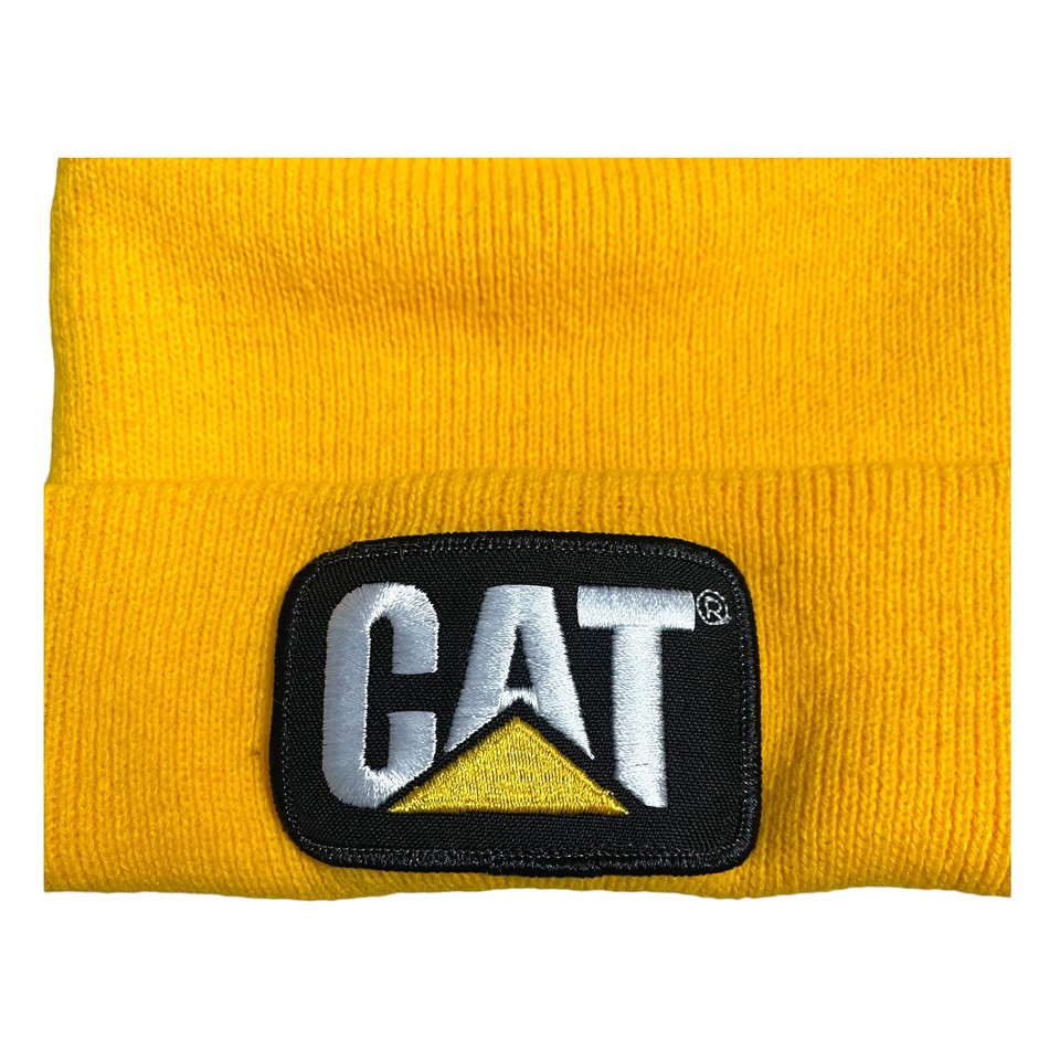 Caterpillar CAT Equipment Yellow Cuffed Beanie Cap Sewn Logo Patch Made ...