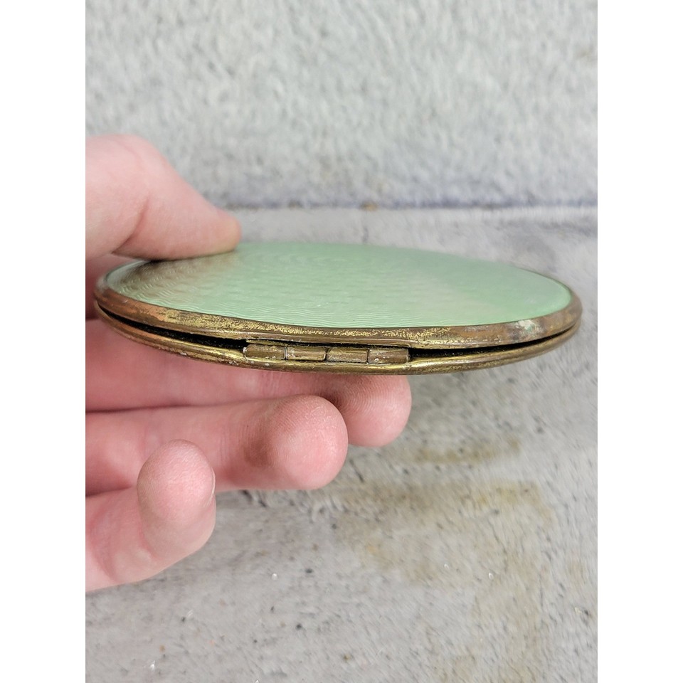 Vintage Powder Compact Wave Pattern Green Brass Made in Western Germany ...