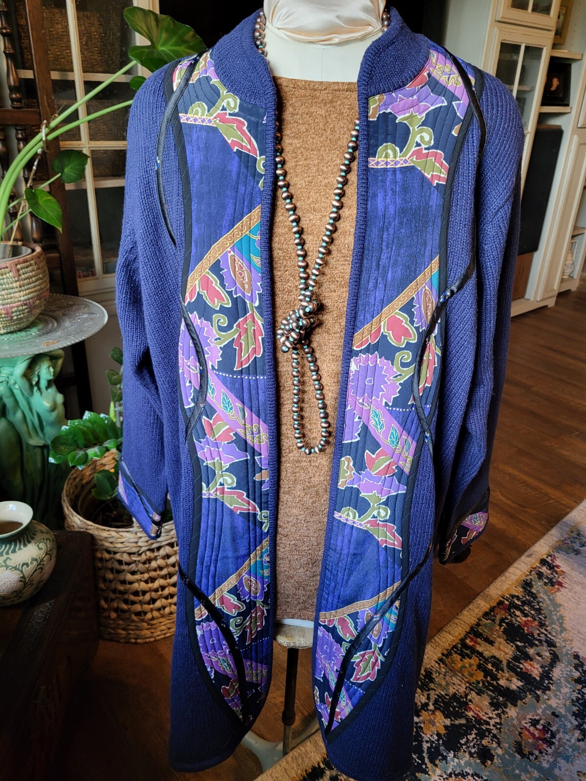 Vintage Quilted Silk & Wool Sweater By KOOS sz XL - Gem