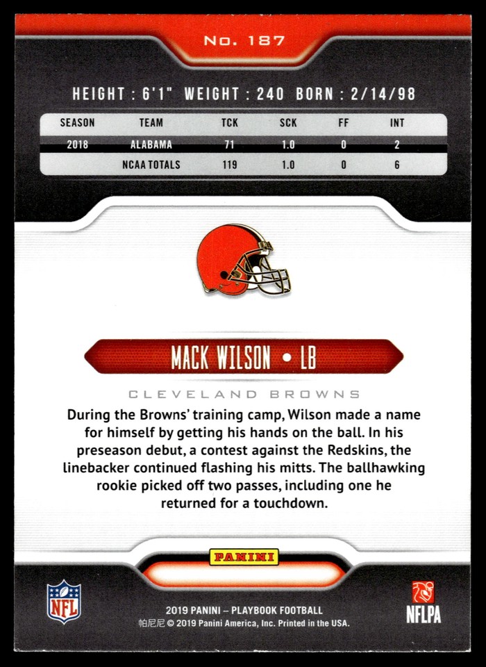 Mack Wilson 2019 Panini Playbook Card #187 | eBay