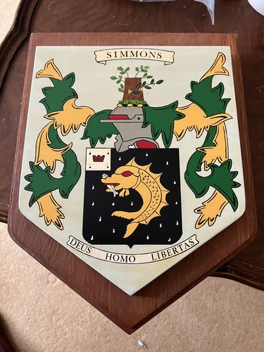 Simmons Family Crest Wall Plaque, Coat Of Arms, Armorial Motto | eBay UK