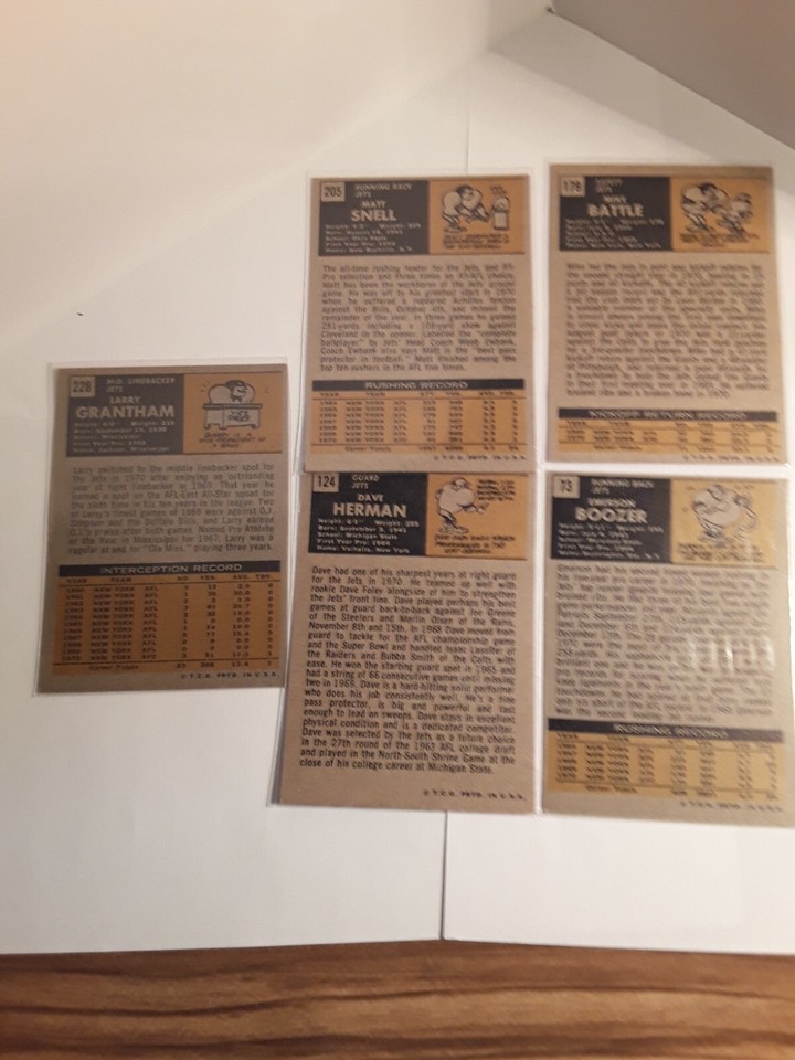 LOT OF 5 1971 TOPPS NFL N.Y. JETS UNGRADED TRADING CARDS BOOZER,HERMAN ...