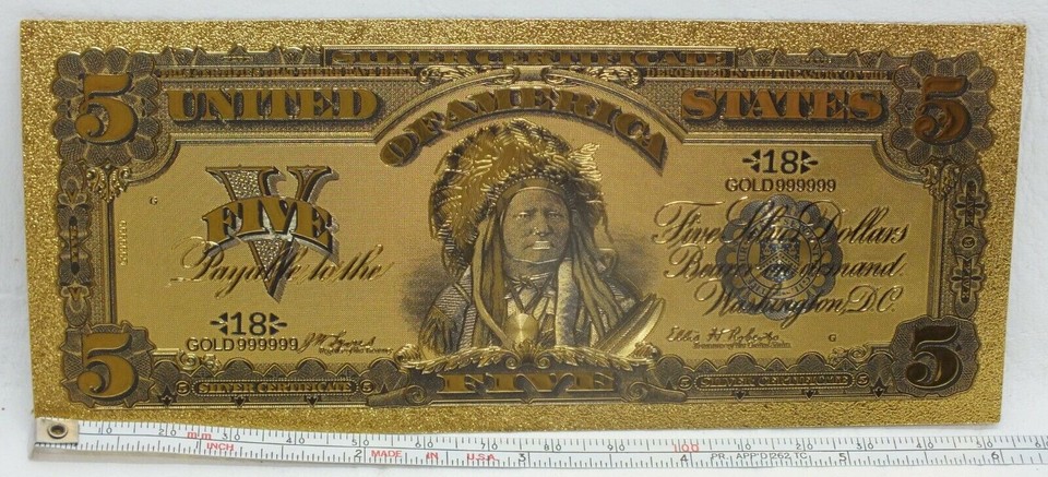 24K Gold-Plated Foil Note Currency Bill Paper Money Novelty Famous Cash ...