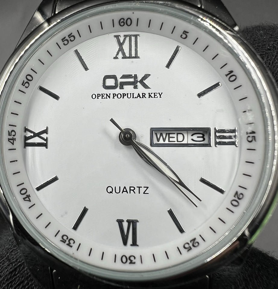 Open Popular Key Men’s 38MM Stainless Steel Day/Date Watch 8123 White ...