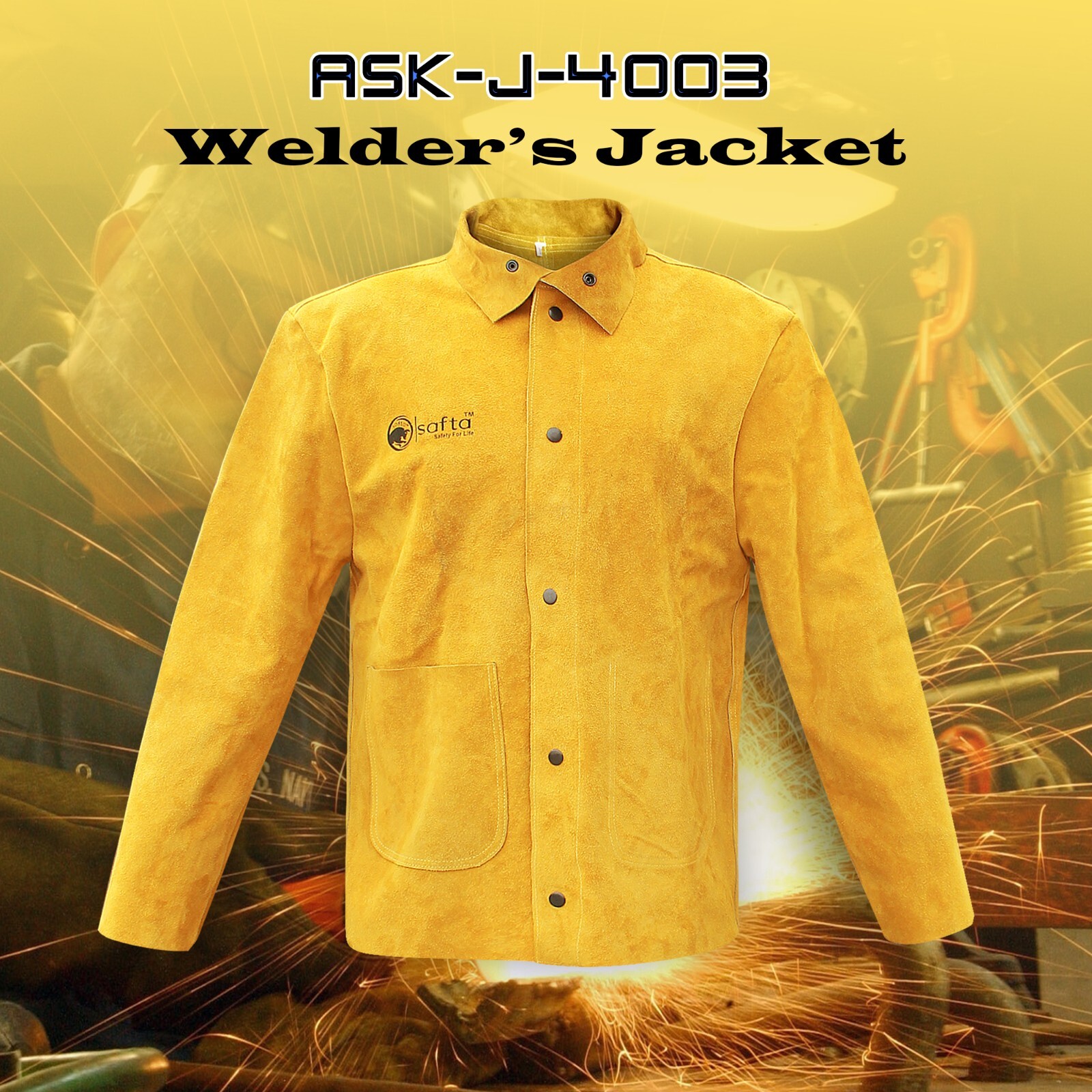 Jacket Leather Welders Welding Flame Protection Cow Leather Sleeved ...