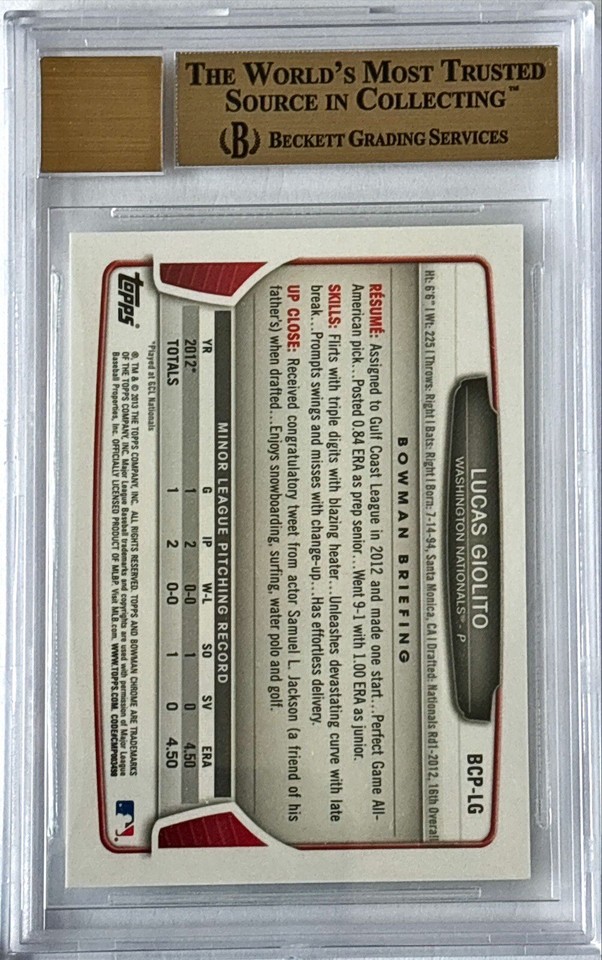 2013 Lucas Giolito Bowman Chrome Prospect Auto BGS 9.5/10 Autograph | eBay