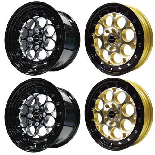 VMS Racing Black Lip Gold Revolver Drag Wheels Rims 15x3.5 & 15x8 4X100 ...