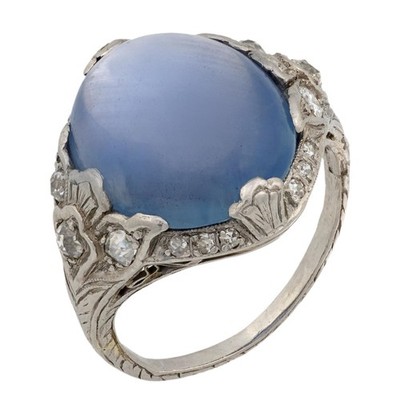 Art Deco GIA 11.85 carat Burma no heat star sapphire diamond platinum ...