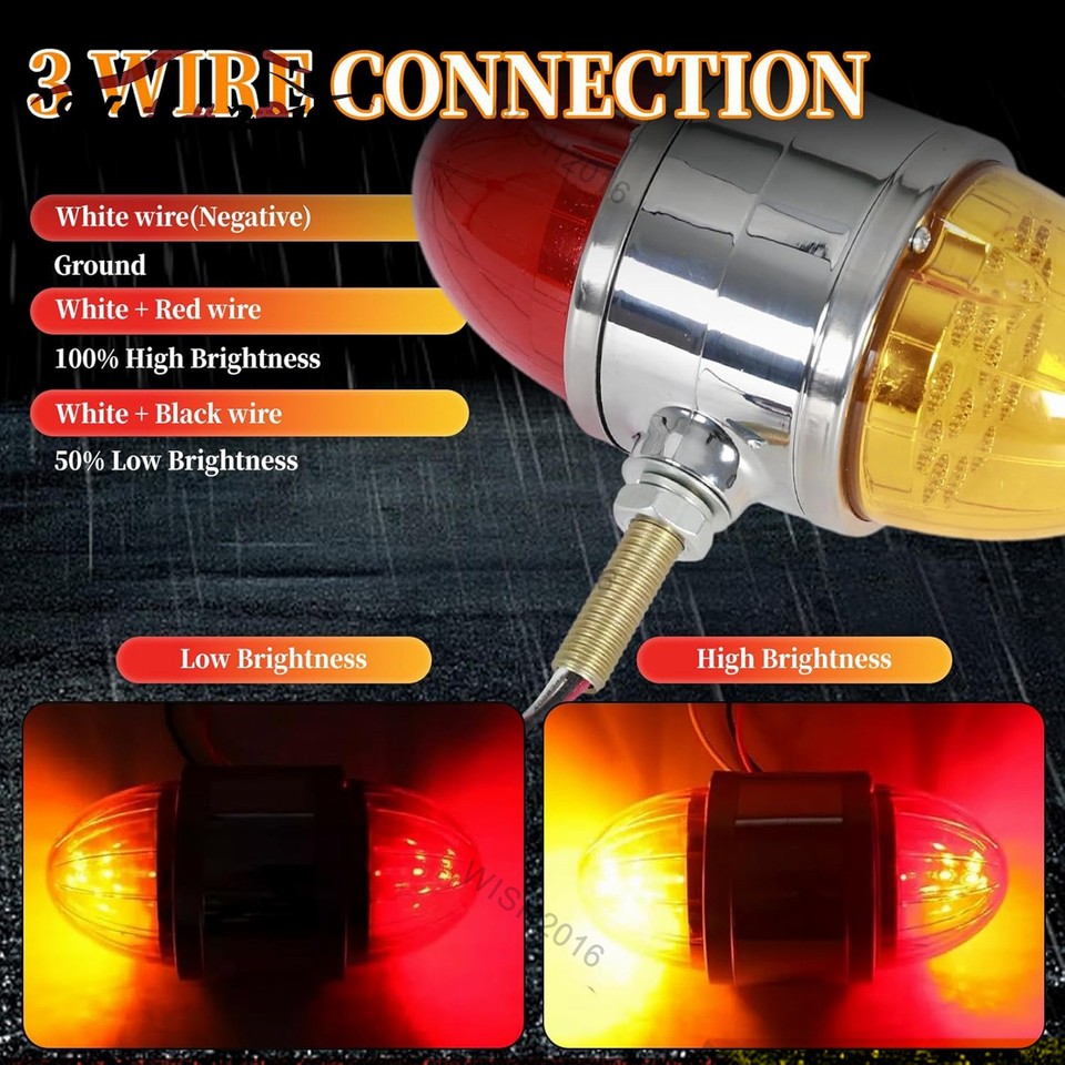 2PCS 17 LED Dual Function Watermelon Double Face Light Amber Red Chrome ...