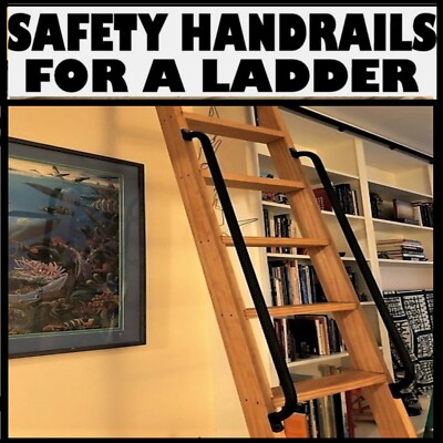 a PAIR of SAFETY HANDRAILS for a Ladder. BLACK metal Non-Slip ...