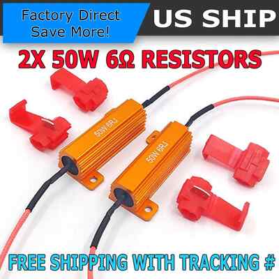 2pcs Load Resistor 50W 6RJ 6ohm LED Decoder FIX Hyper Flash Turn Signal ...