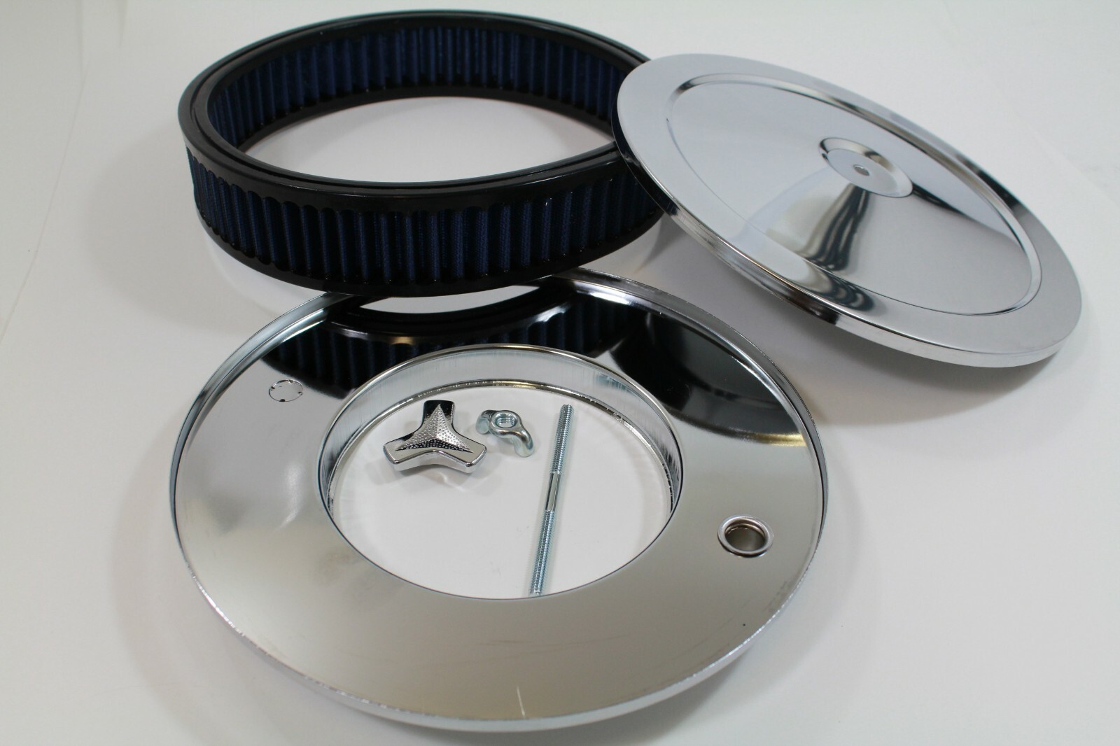 10" x 2" Chrome Round Air Cleaner blue Washable element Chevy SBC 350 ...
